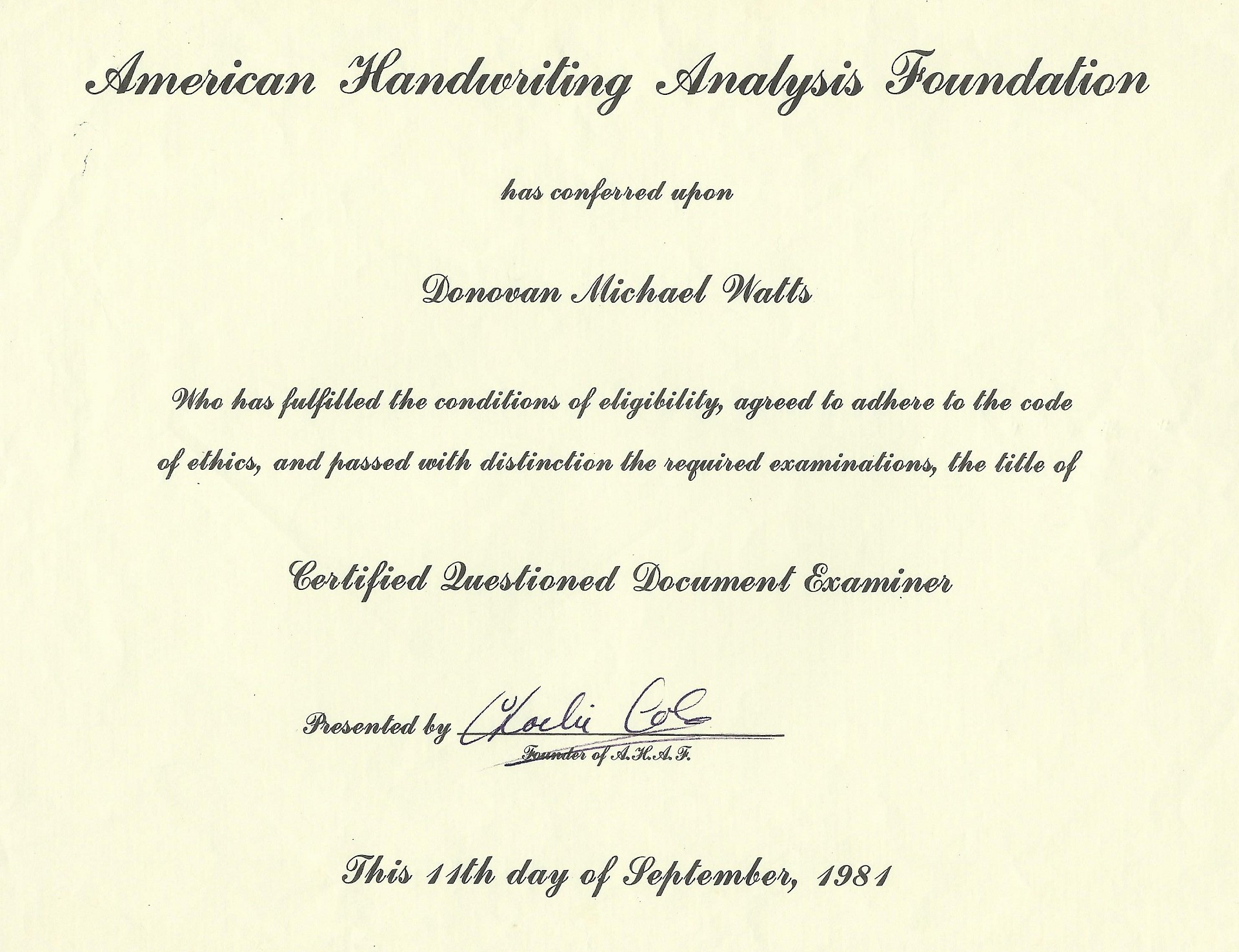 Certificates, diplomas & letters | Bio & media | Handwriting analysis ...